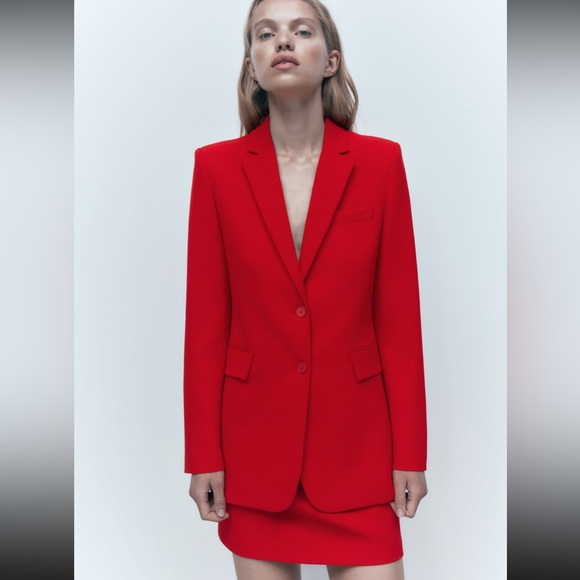 Zara | Jackets & Coats | Zara Fitted Blazer With Pockets Red Premium ...